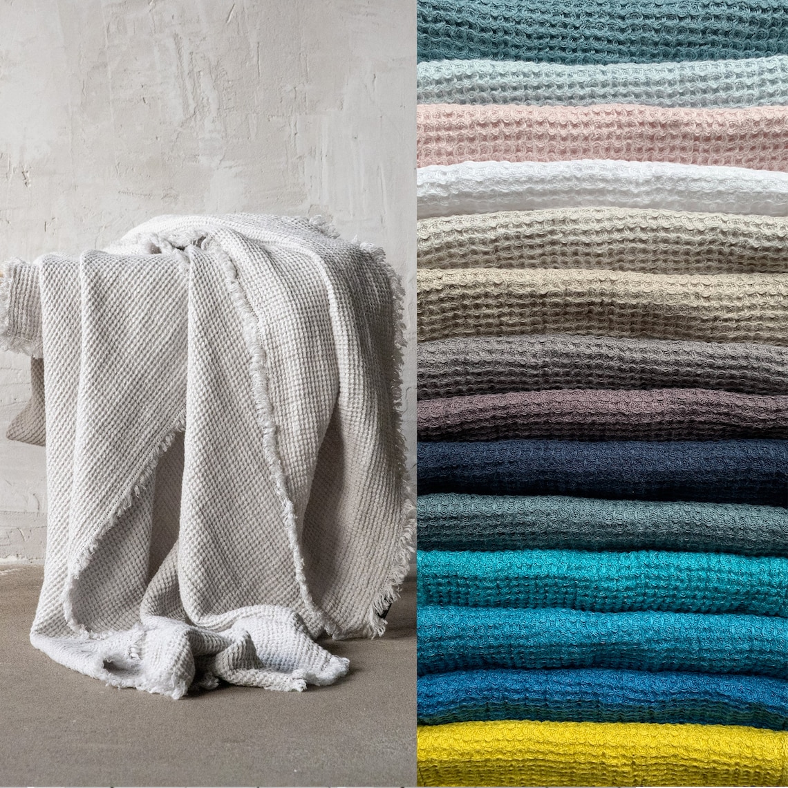 Waffle Linen Throw Blanket in Various Colours With Hand Made - Etsy