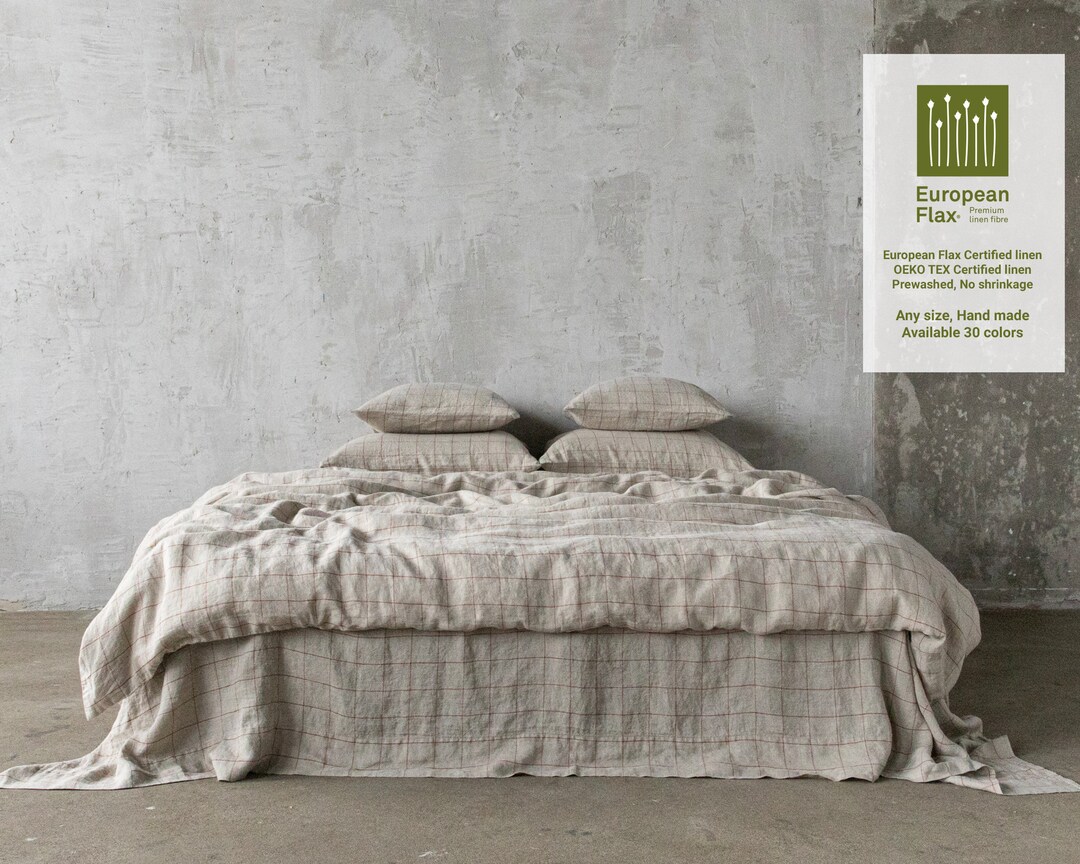 Window Pane Linen Duvet Cover in Brick, Rust, Terra Cotta. Washed Large ...