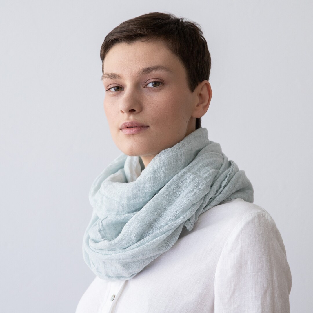 Washed Linen Scarf in Light Blue, Sky Blue Linen Scarf, Pale Blue Linen ...