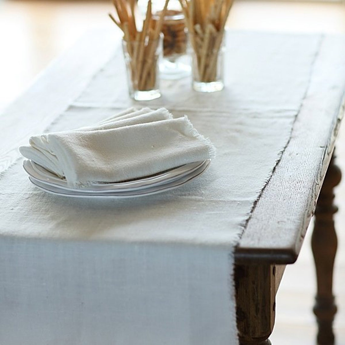 Linen Runner in off White Rustic Hand Made With Fringes - Etsy