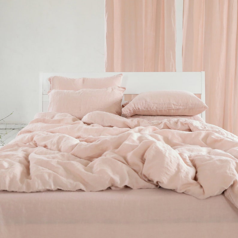 Washed Linen Bedding Set in Rosa, Pink. Plain Weave Stone Washed Linen ...
