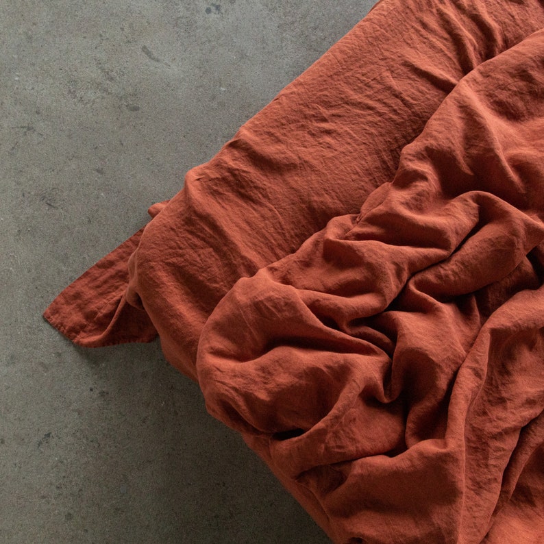 Stone Washed Linen Flat Sheet in Brick Rust Terra Cotta. NO - Etsy