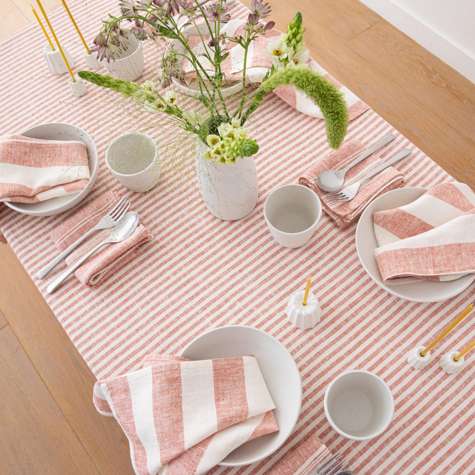Striped Linen Tablecloth in Brick/white. Round, Square, Rectangular ...