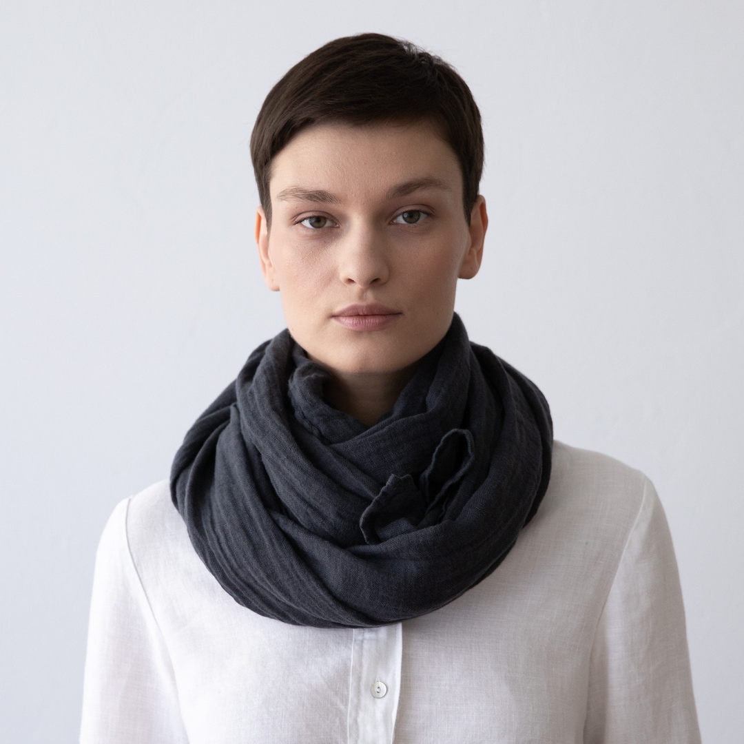 Washed Linen Summer Scarf for Woman or Man in Grey. Softened Linen ...