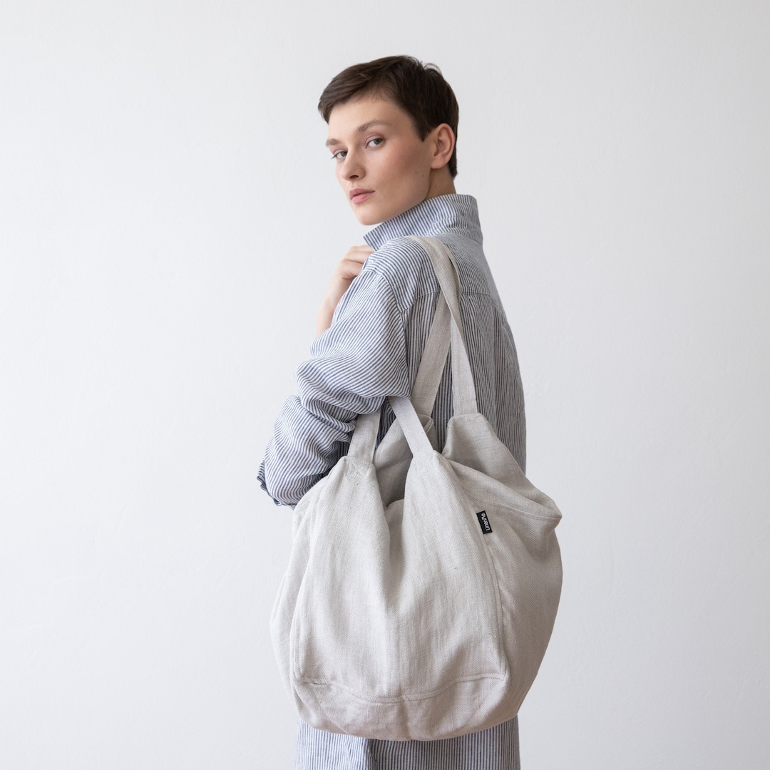Linen Shopping Bag in Silver and Other Colours. Linen Market Bag. Linen ...