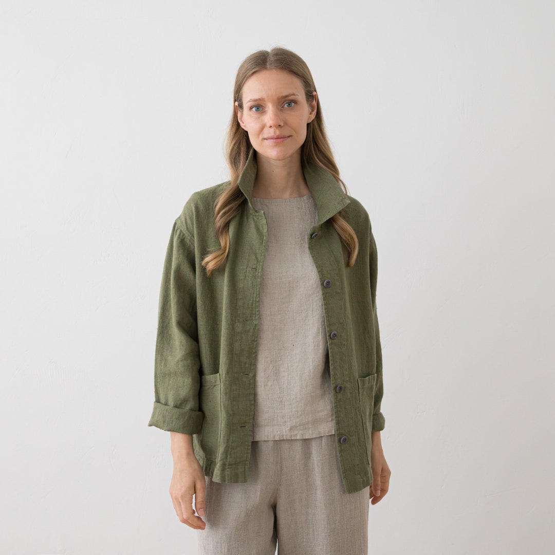 Heavy Linen Jacket Tokyo in Olive Green, Natural. Oversized Linen ...