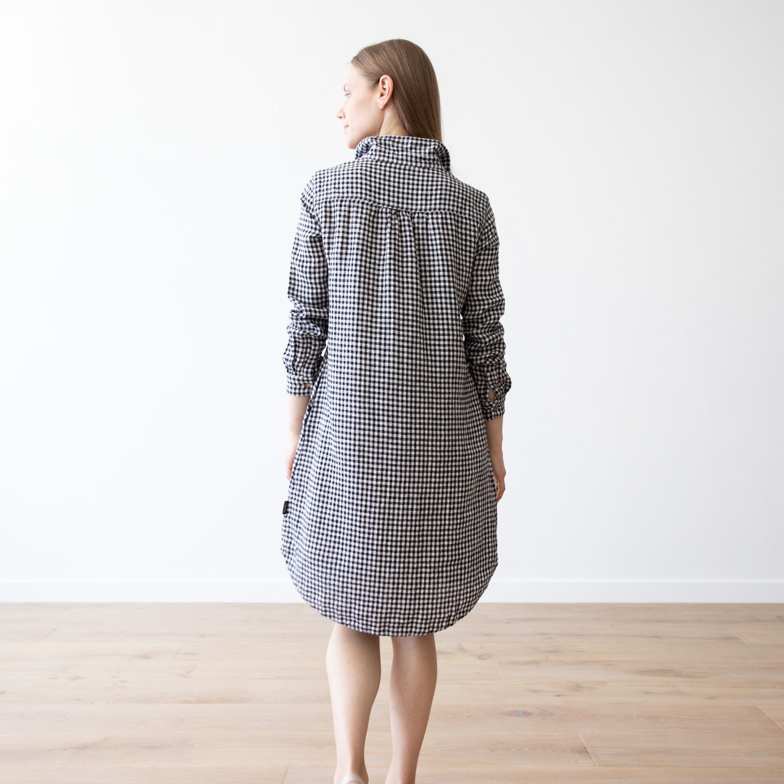 Linen Shirt Dress in Black White Check. Linen Clothing for Women in ...