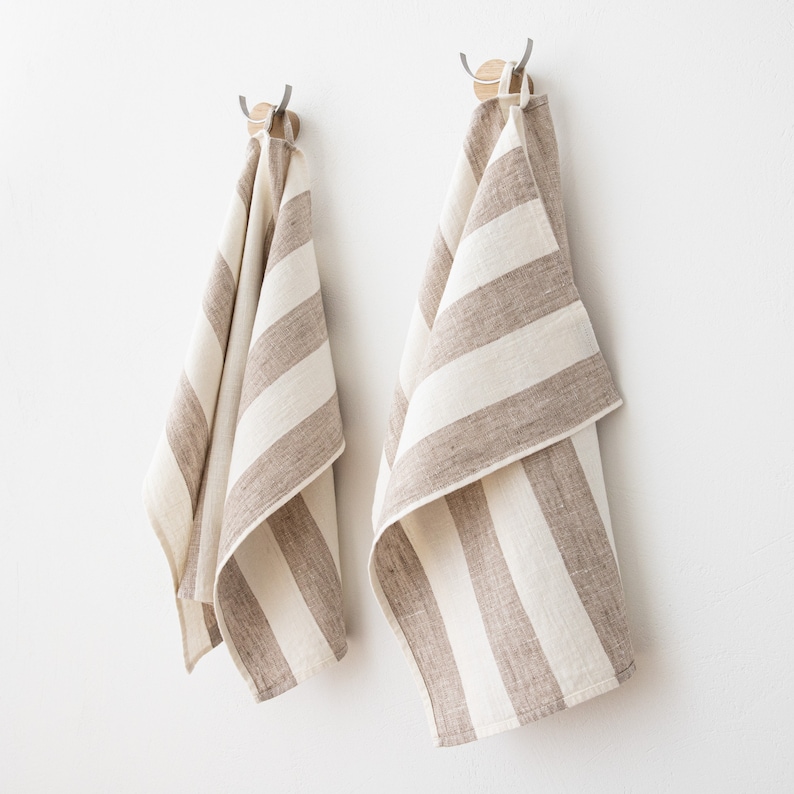 Set of 2 Linen Tea, Kitchen Towels Various Colors, Wide Stripe. Washed ...