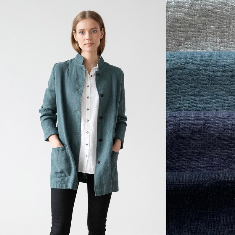 Heavy Linen Jacket in Balsam Green. Washed Linen Jacket for - Etsy