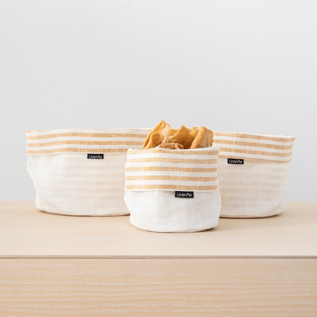 Linen Fabric Bread Basket Various Colors, Organic Food Storage, Plant ...