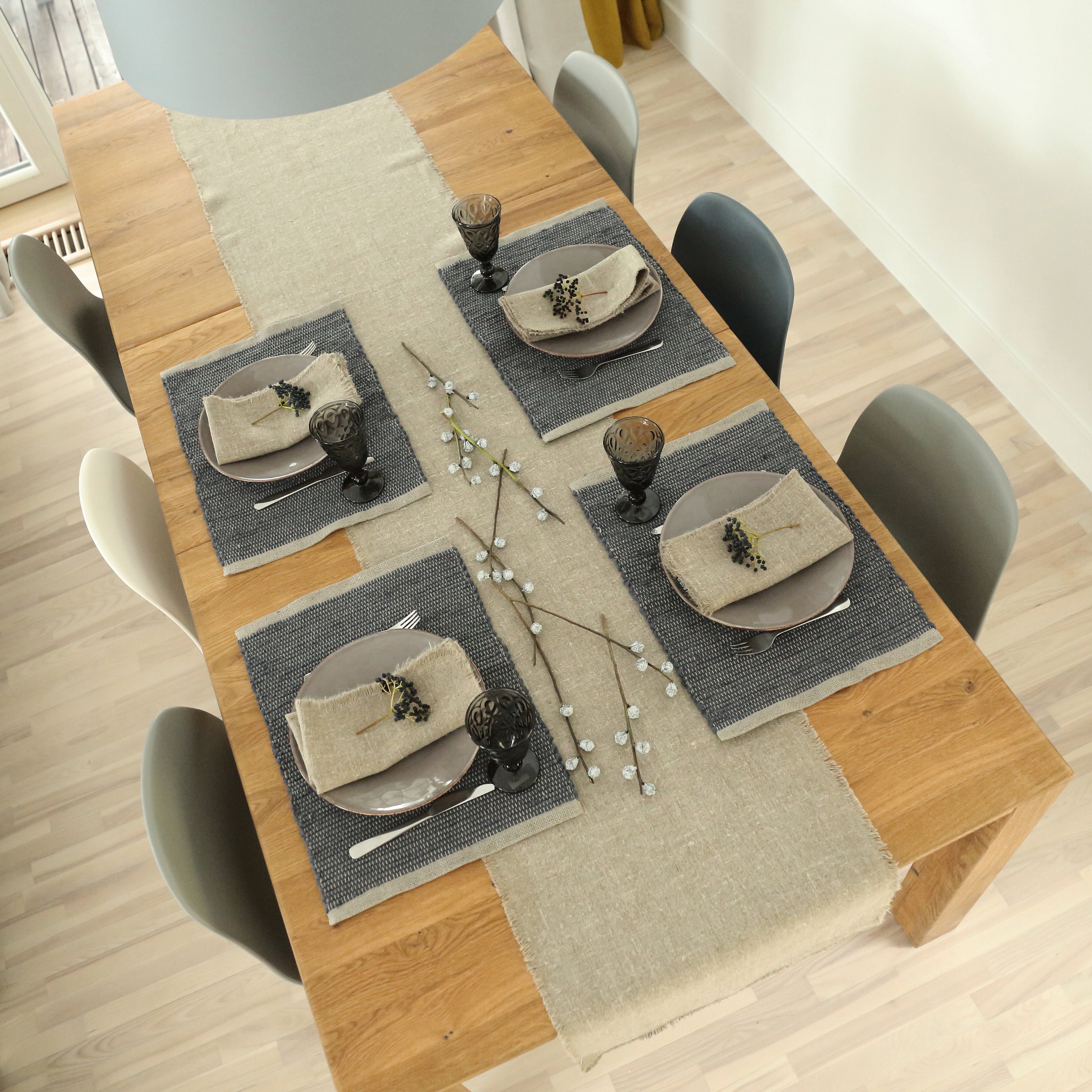 Rustic Linen Table Runner in Natural Hand Made With Fringes - Etsy