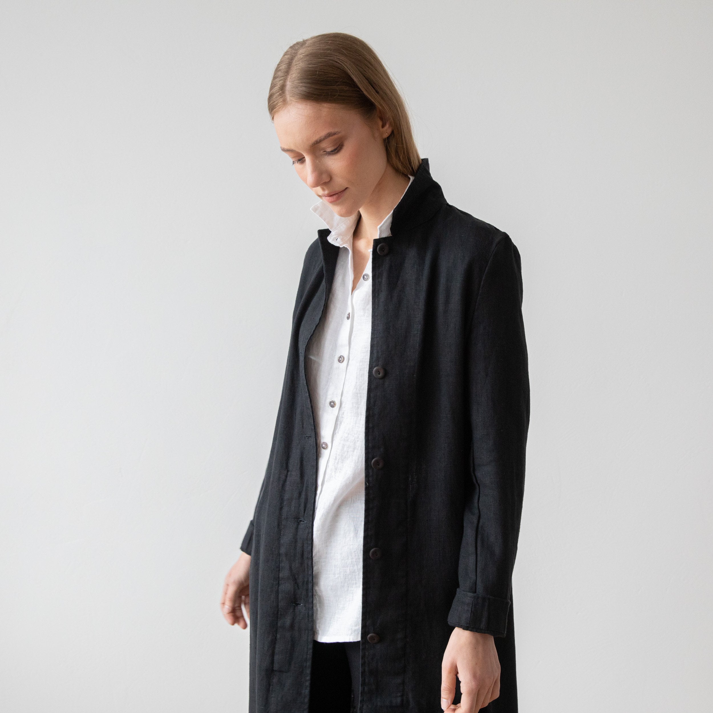 Linen Coat Fabio in Black Heavy Linen. Washed and Soft Linen Coat With ...