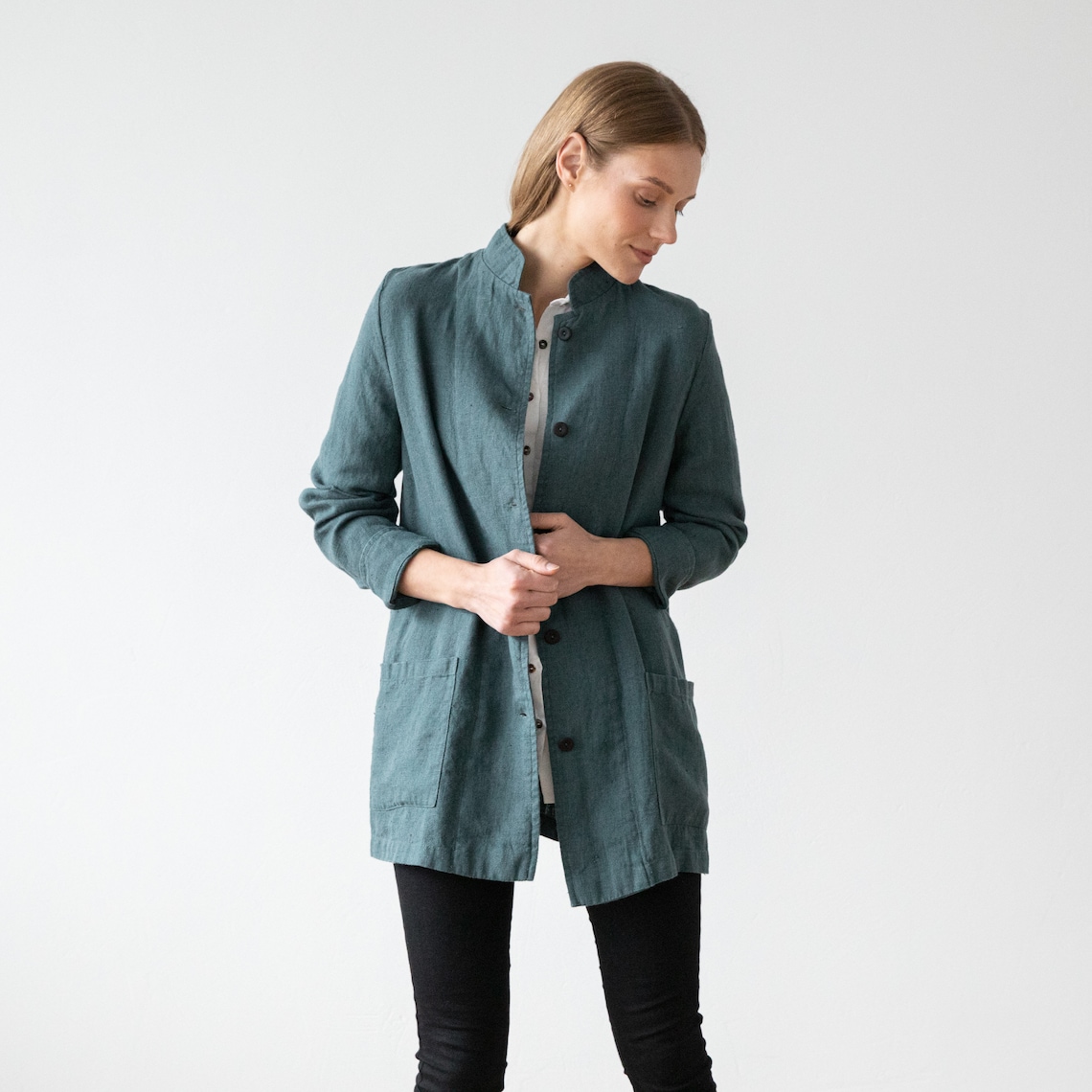 Heavy Linen Jacket in Balsam Green. Washed Linen Jacket for - Etsy