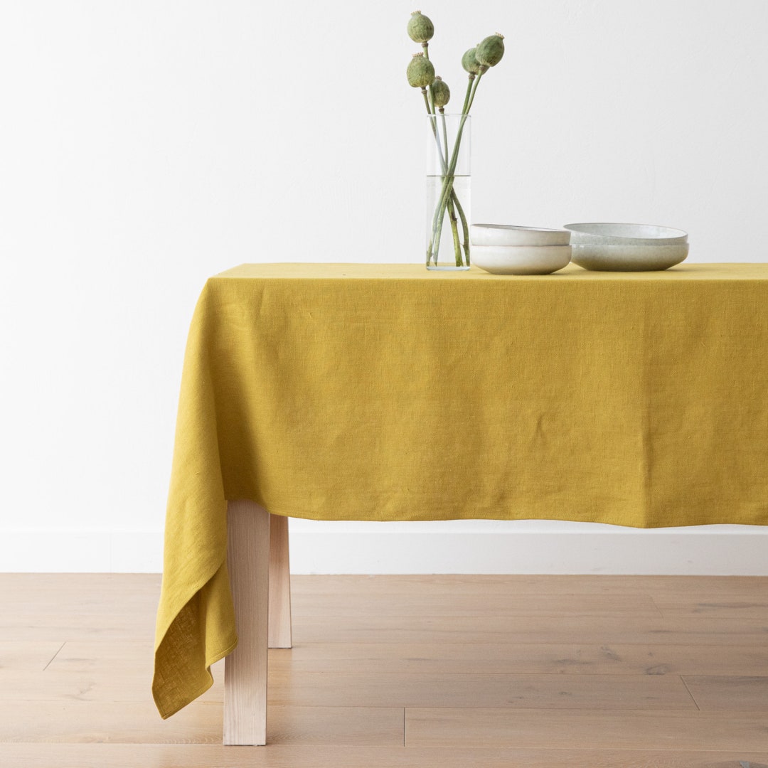 Washed Linen Tablecloth in Citrine, Yellow. Round, Square, Rectangular ...