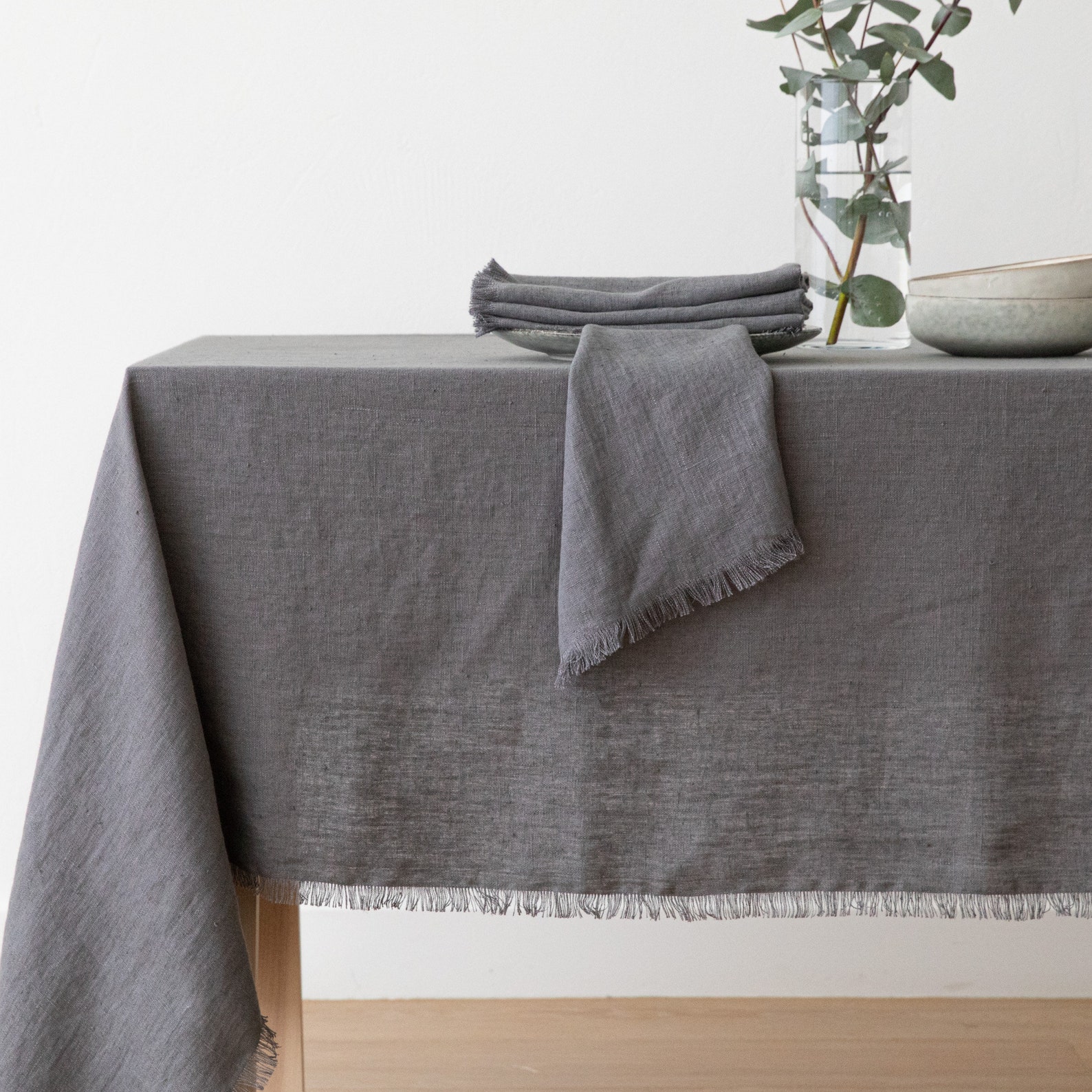Hand Made Fringed Washed Linen Tablecloth in Various Colours. - Etsy