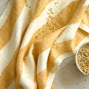 Set of 2 Linen Tea Towels in Striped Gold, Yellow / White. Washed Linen ...