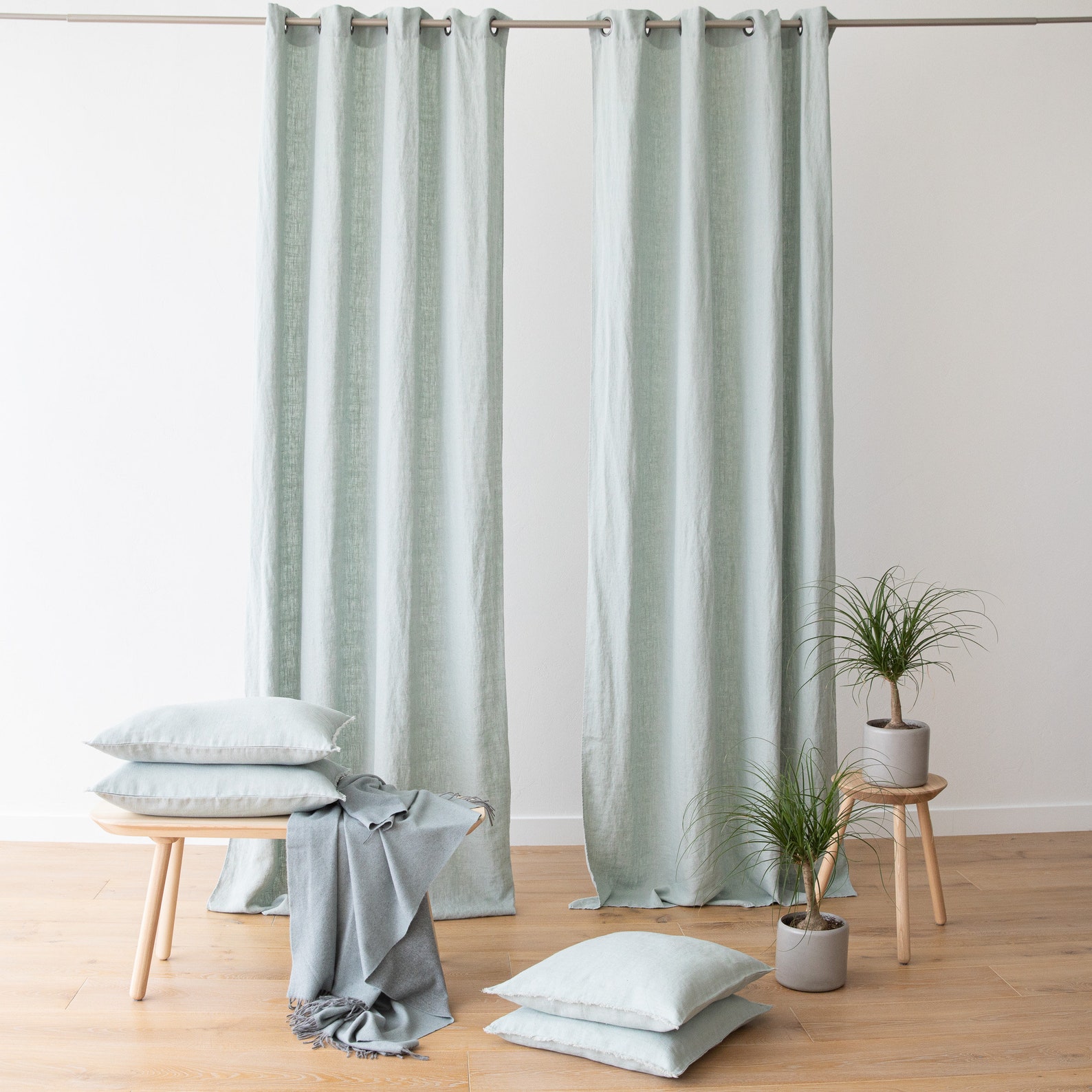 Heavy Linen Curtain Panel With Grommets in Silver Washed - Etsy