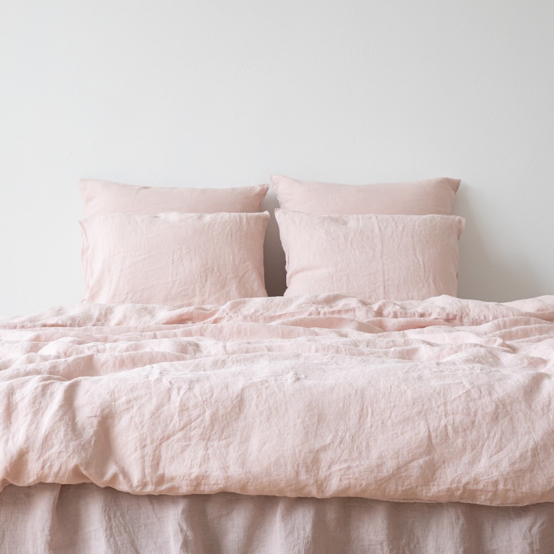 Washed Linen Bedding Set in Rosa, Pink. Plain Weave Stone Washed Linen ...