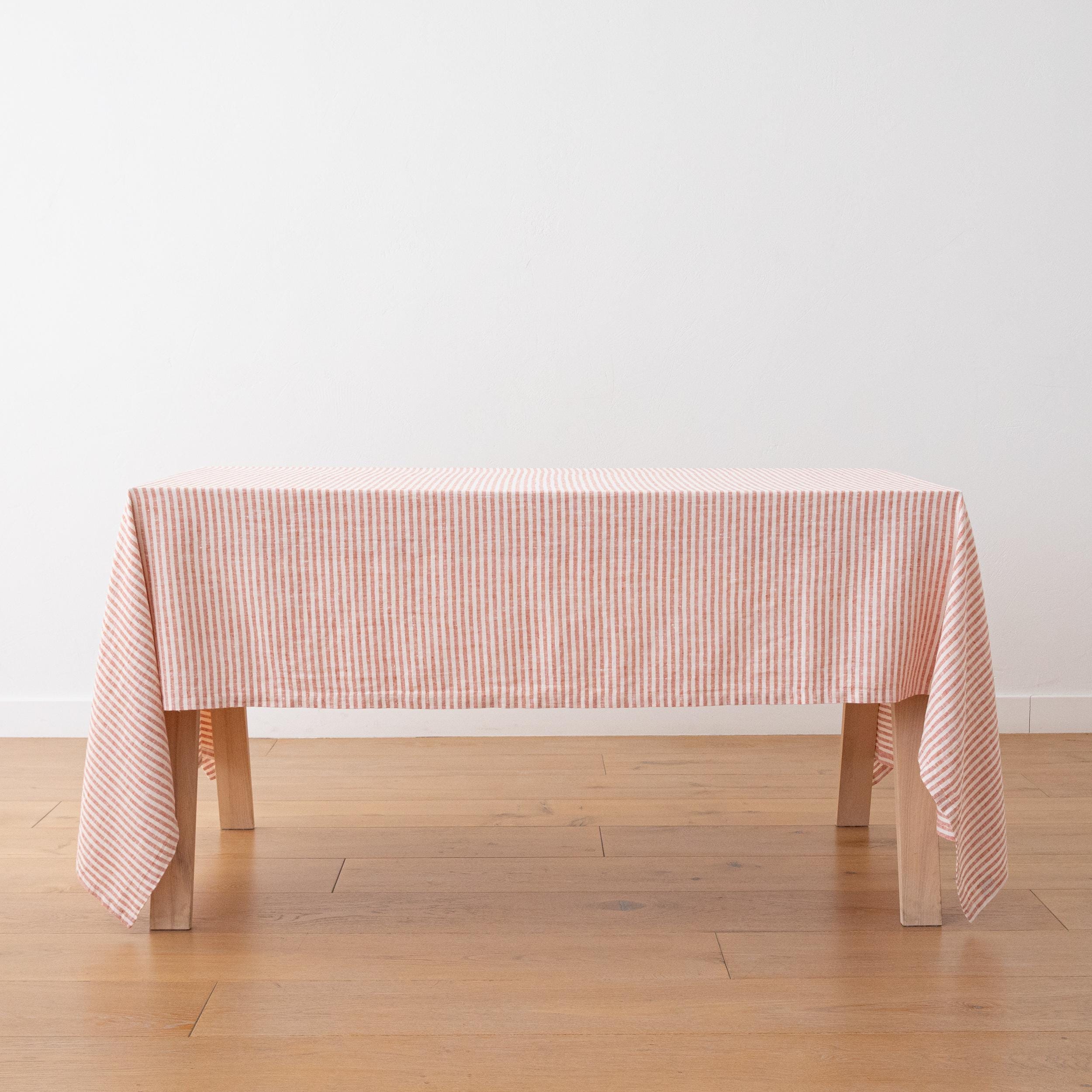 Striped Linen Tablecloth in Brick/white. Round, Square, Rectangular ...