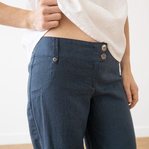Straight Leg Trousers Alma With Button Opening Indigo. Washed - Etsy