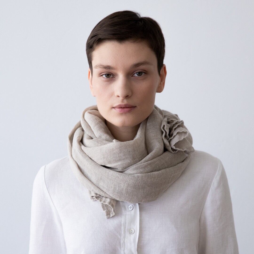 Washed Linen Autumn Scarf in Natural Flax. Softened Linen Scarves in 27 ...