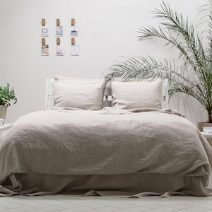 Natural Linen Bedding Set, Washed * Linen Duvet Cover & 2 Pillow Cases ...