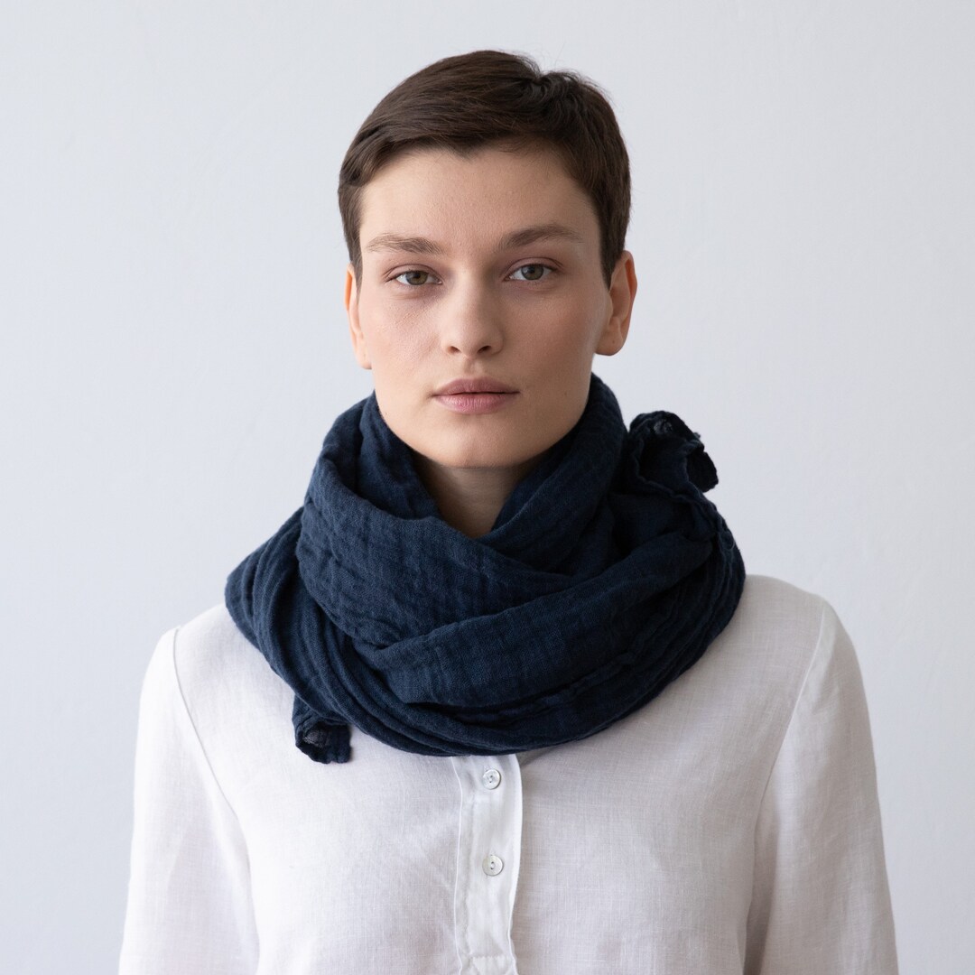 Linen Scarf in Night Blue Garza. Washed Linen Scarf. Woman Scarf for ...