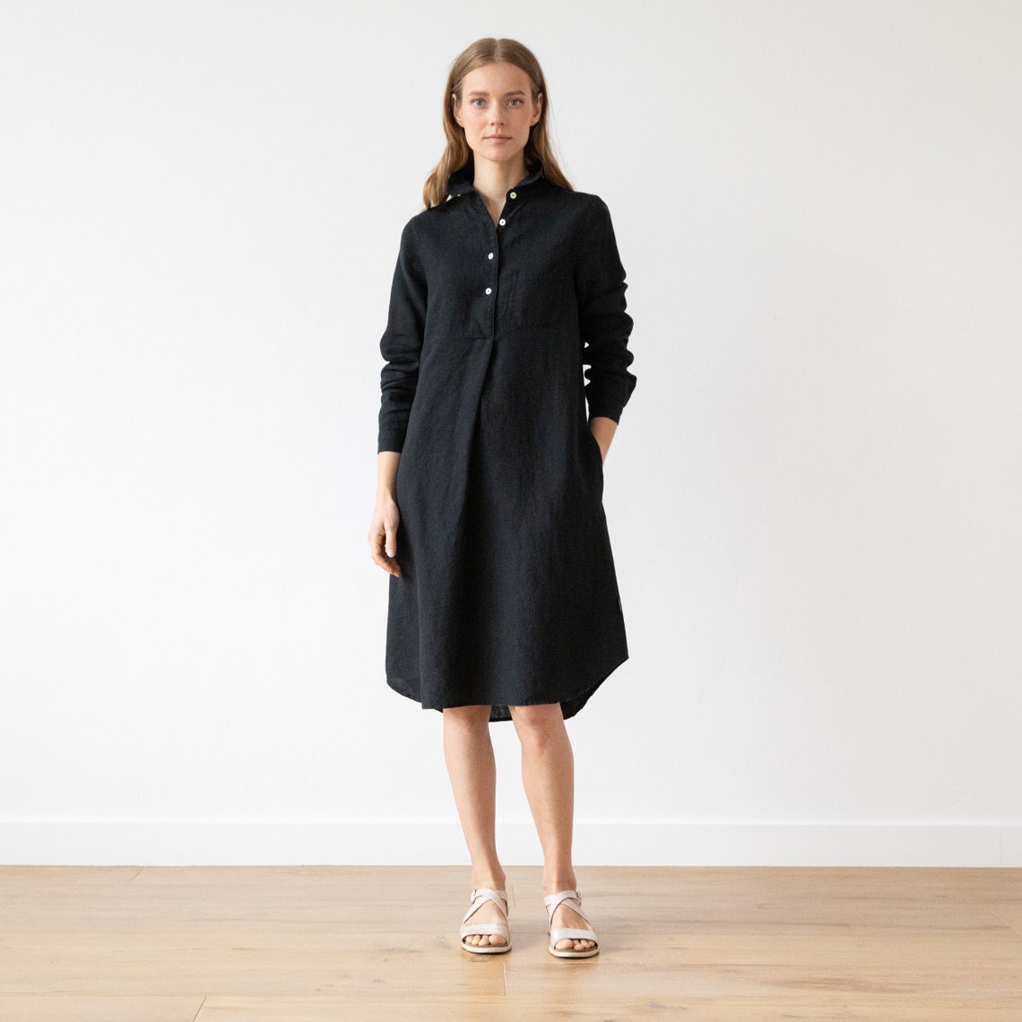 Washed Linen Shirt Dress in Black. Linen Clothing for Women in - Etsy