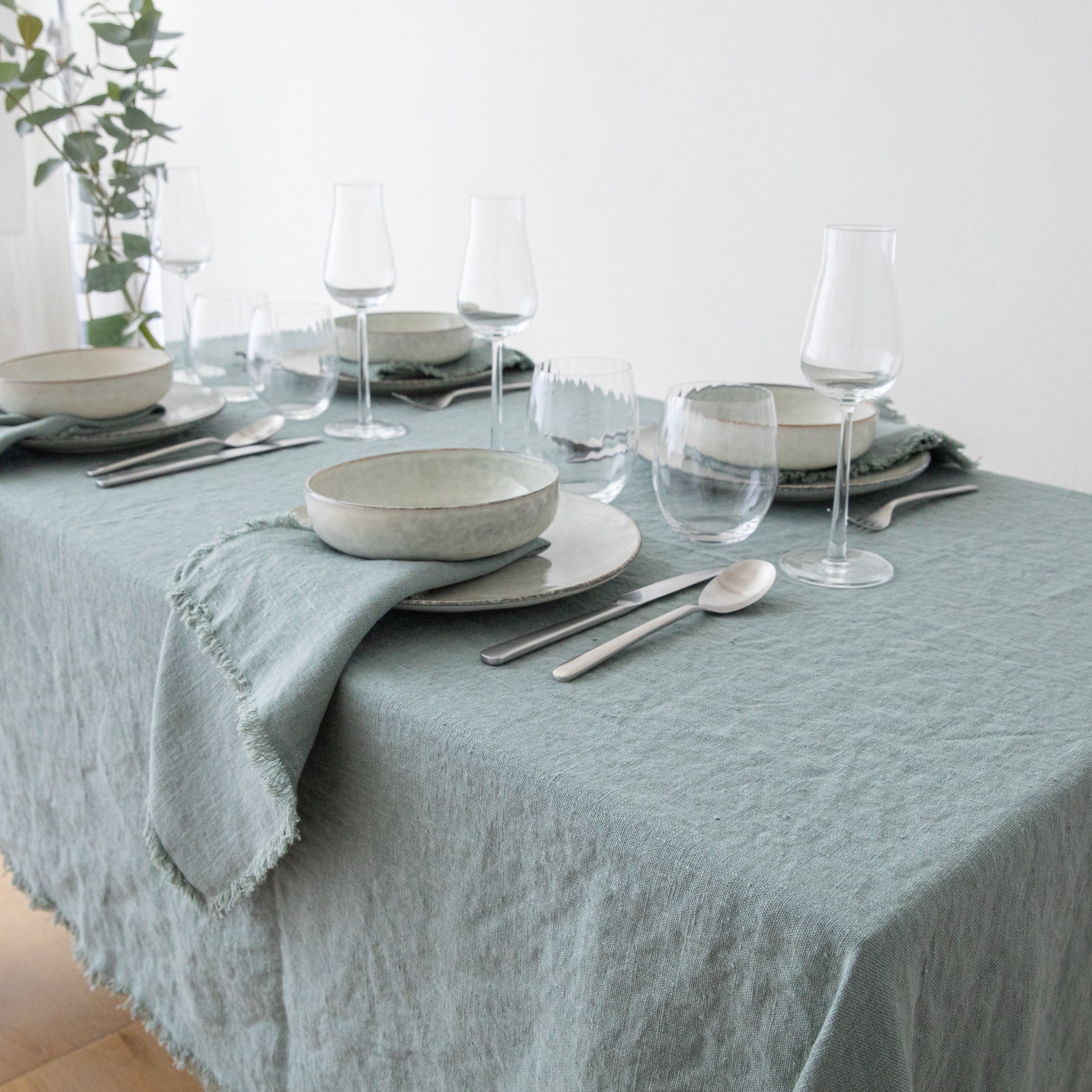 Hand Made Fringed Washed Linen Tablecloth in Various Colours. - Etsy
