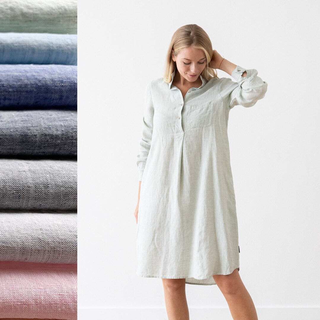 Linen Shirt Dress in Melange. Linen Clothing for Women in Various ...