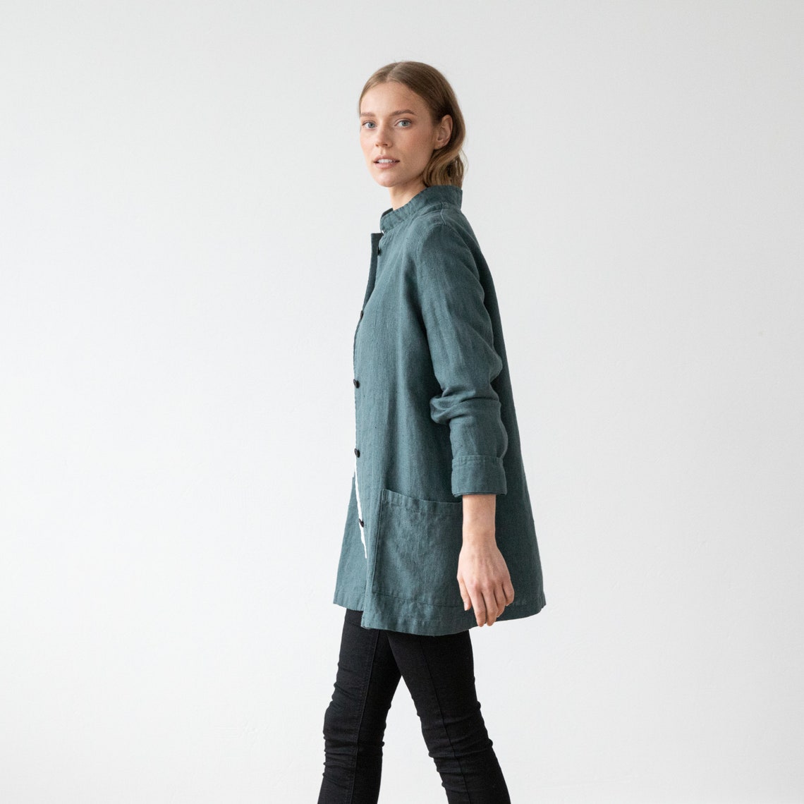Heavy Linen Jacket in Balsam Green. Washed Linen Jacket for - Etsy