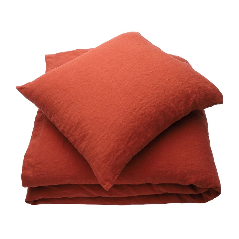 Washed Linen Bedding Set in Brick Terra Cotta. Plain Weave | Etsy