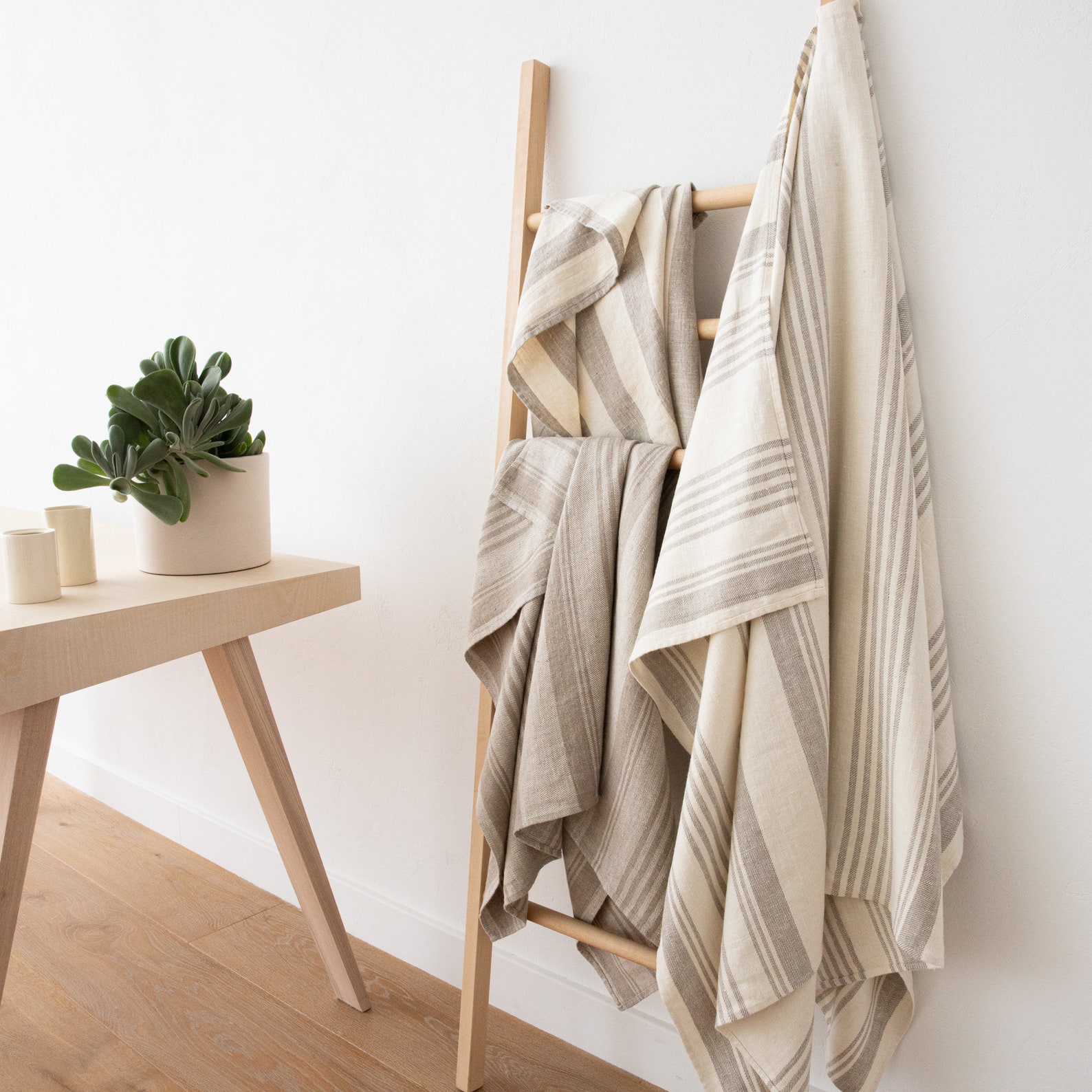 Heavy Weight Linen Big Towels Natural and Cream: Towel Set, Bath Towel ...