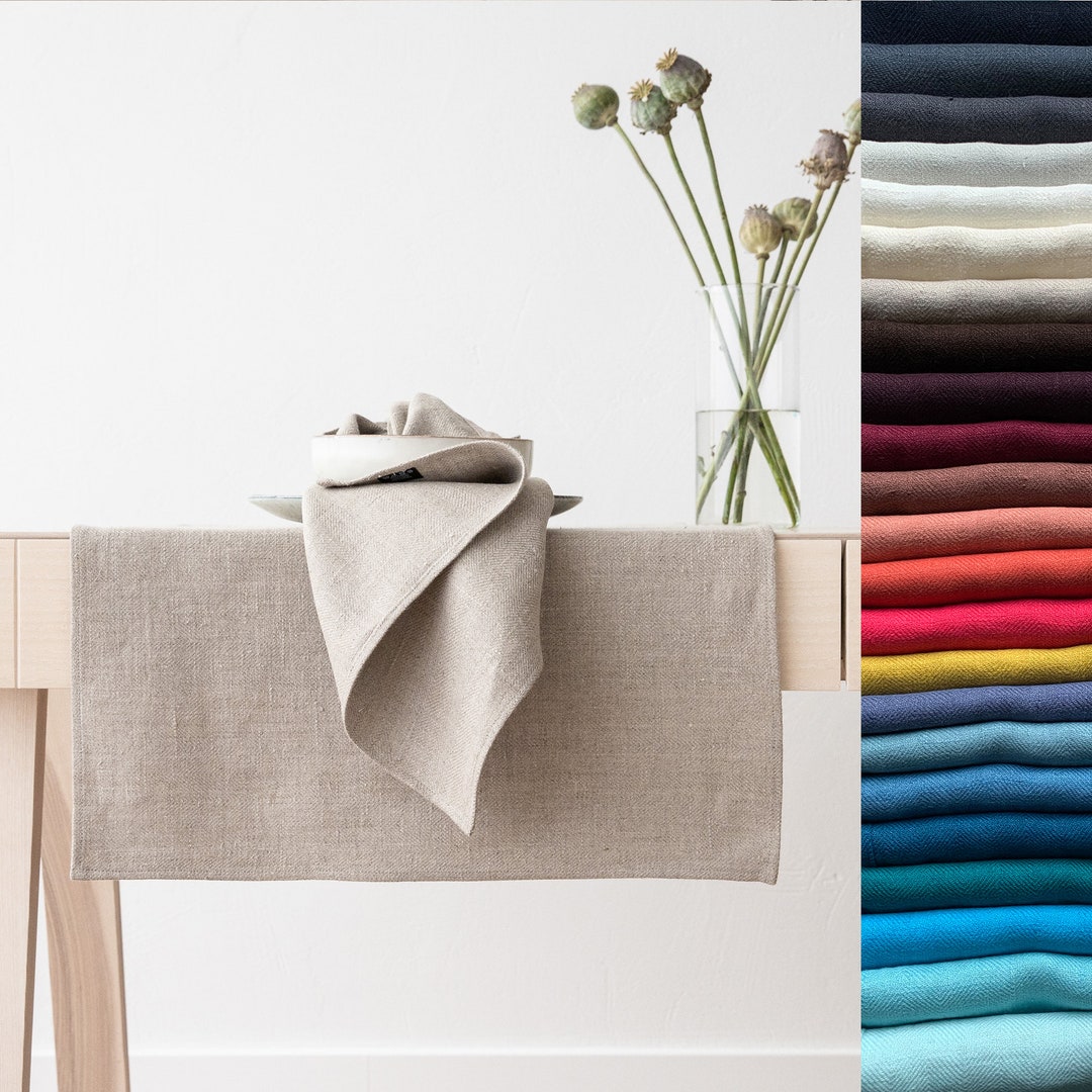 Linen Runner in 30 Colors, Washed Herringbone Linen, Any Length Table ...
