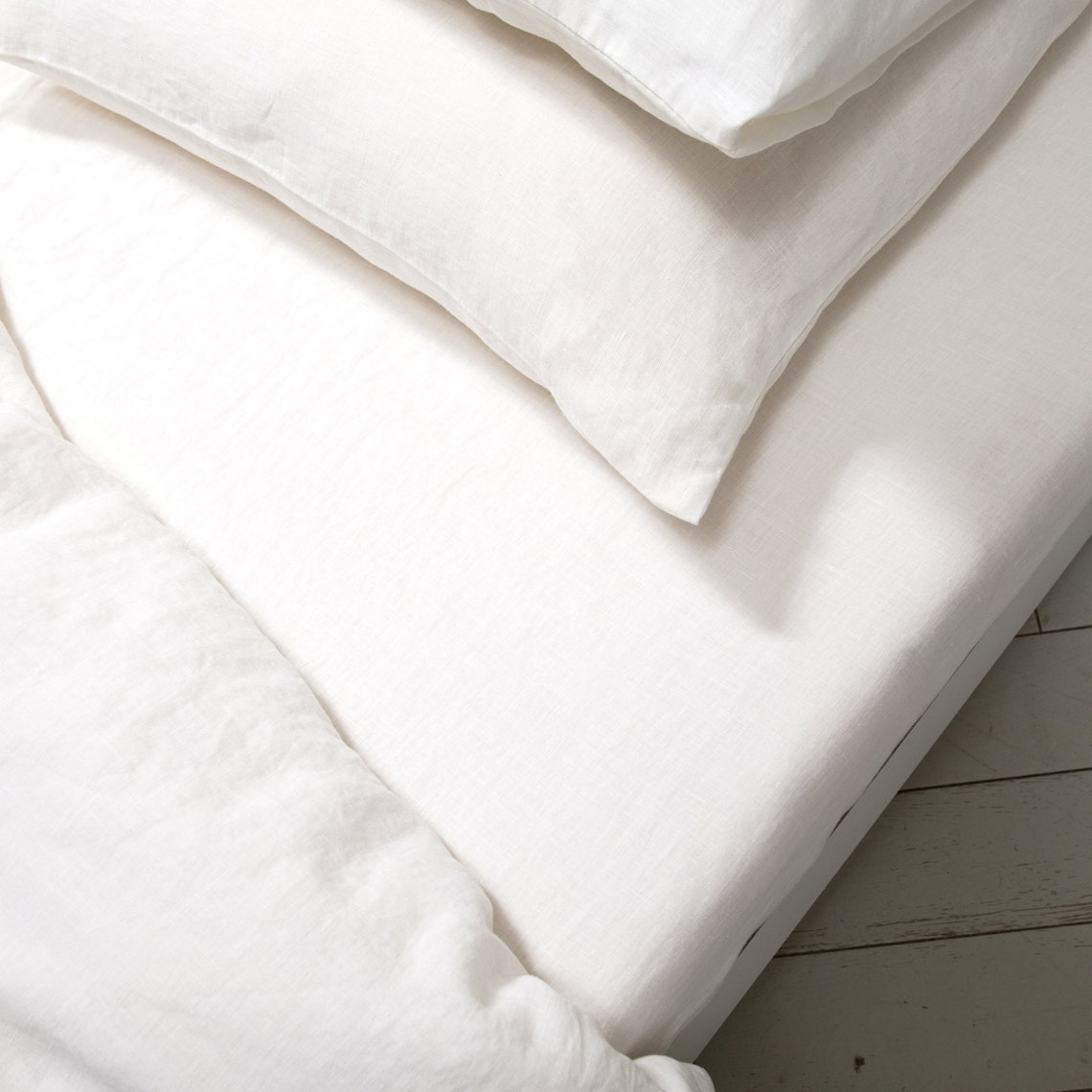 Off White Linen Sheet Set Washed. Fitted Sheet, Flat Sheet, 2 Pillow ...