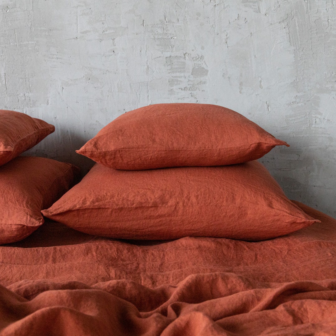 Washed Linen Pillow Case in Brick, Rust. Linen Standard, Queen, King ...