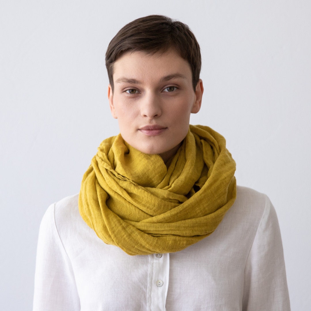 Light Weight Washed Linen Summer Scarf in Mustard, Citrine. Softened ...