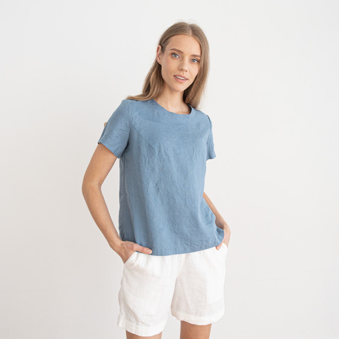 Washed Linen Blouse Isabella With Short Sleeves in Various Colors ...