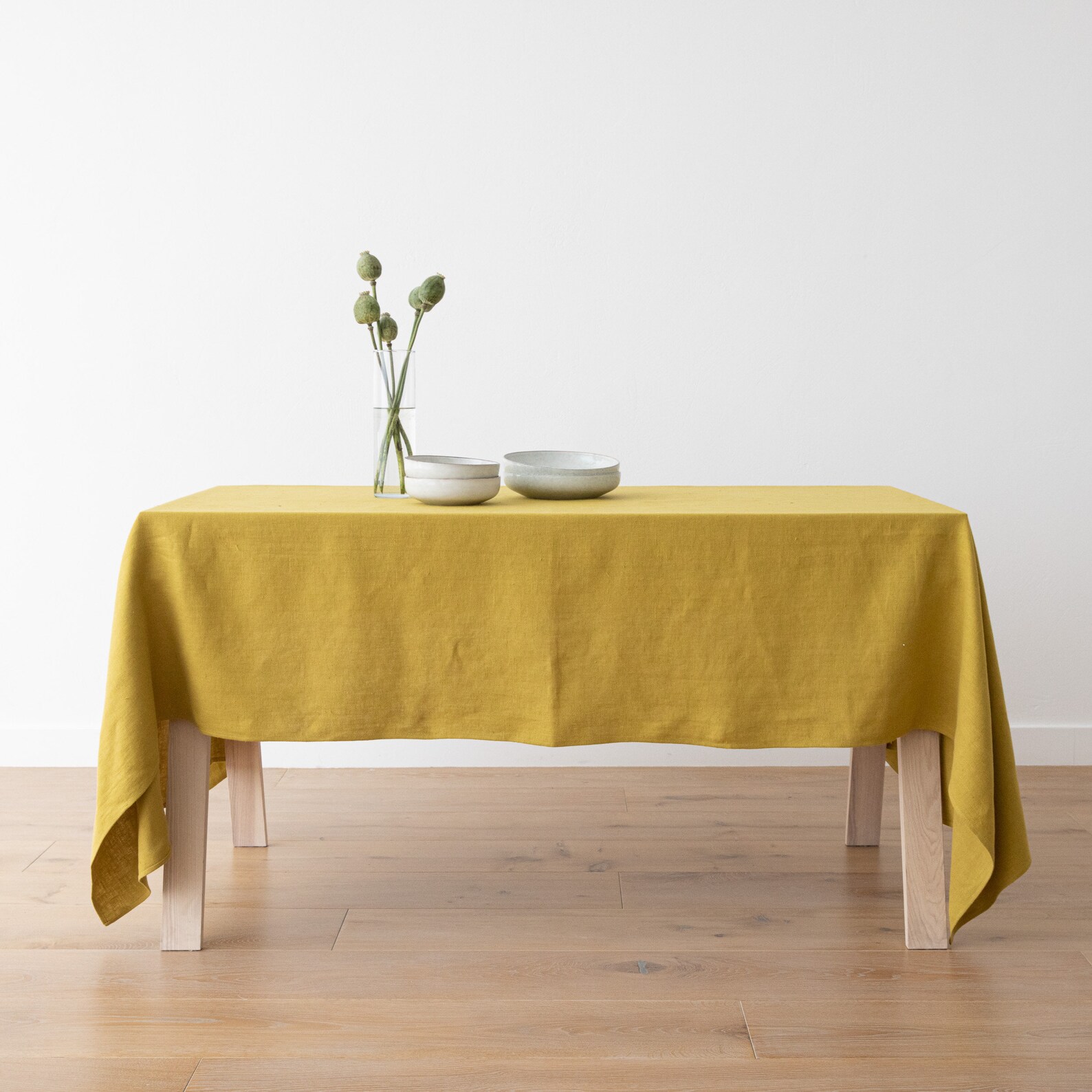 Washed Linen Tablecloth in Citrine Yellow. Round Square | Etsy