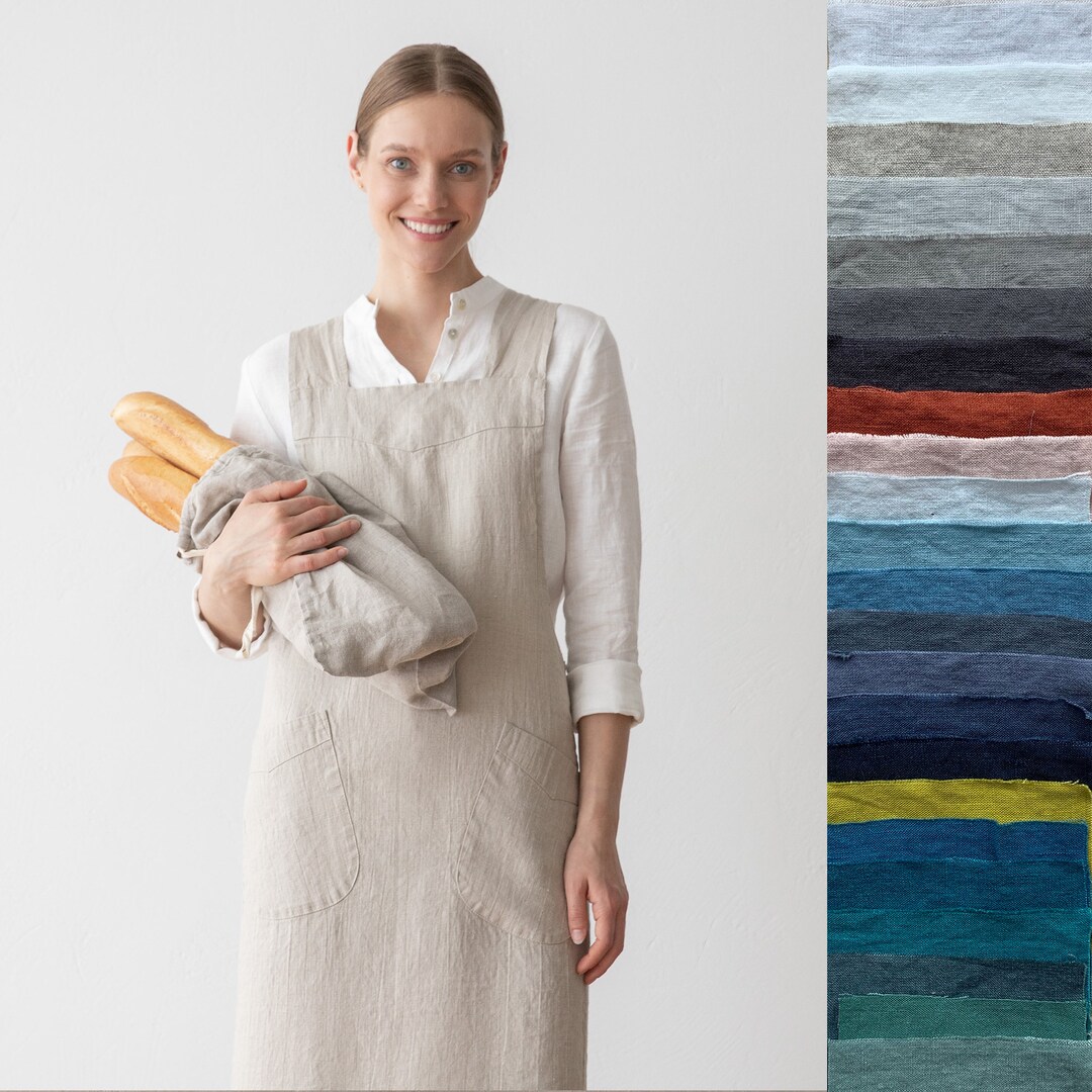 Japanese Cross Back Linen Apron in Various Colours. Washed Linen. No ...