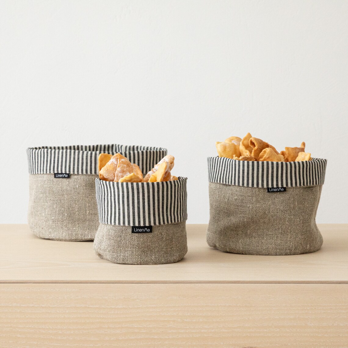 Natural Linen Fabric Bread Basket, Organic Food Storage, Plant Pot ...