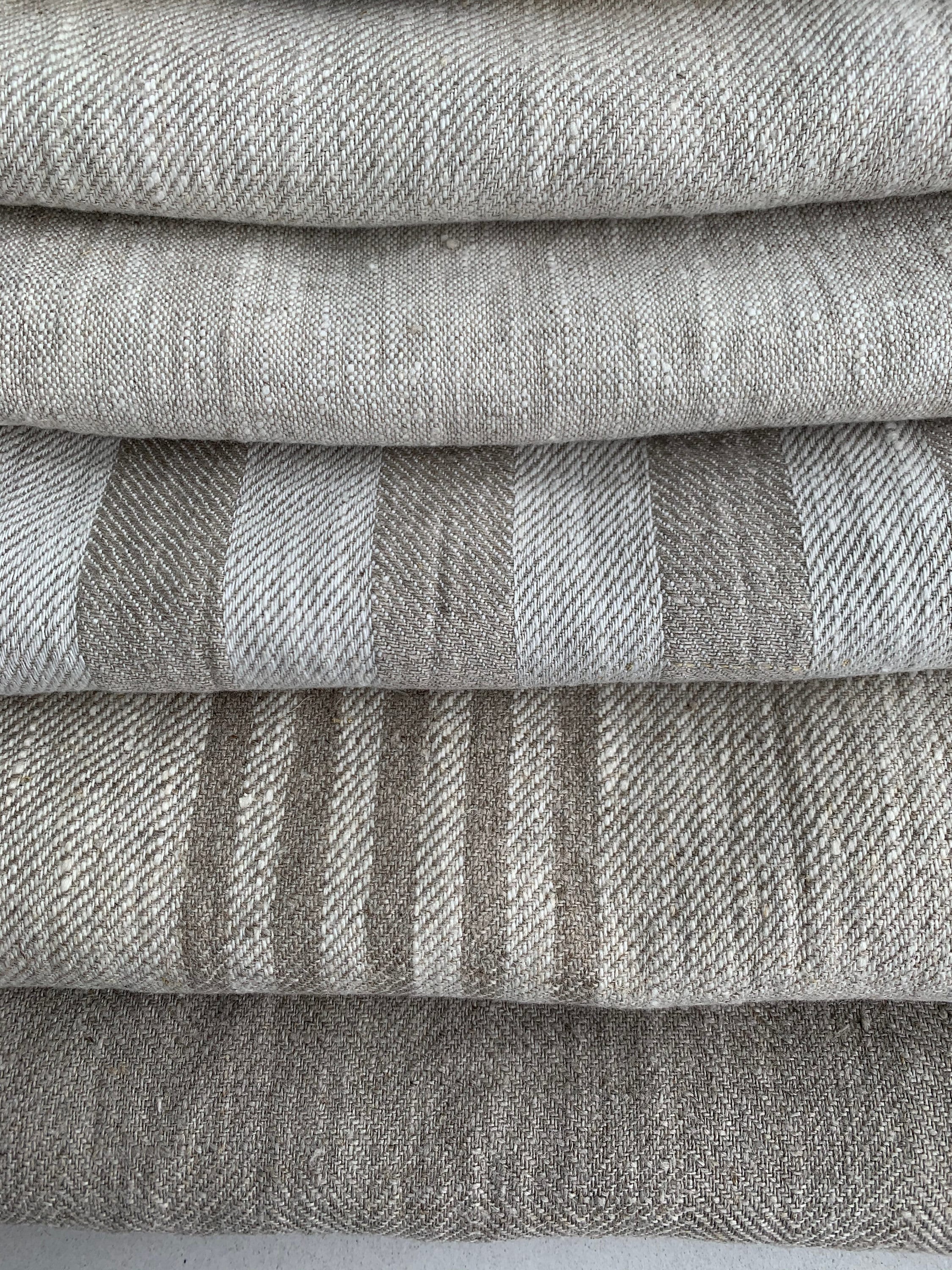 Striped, Melange, Herringbone Linen Fabric by the Yard or Meter in ...