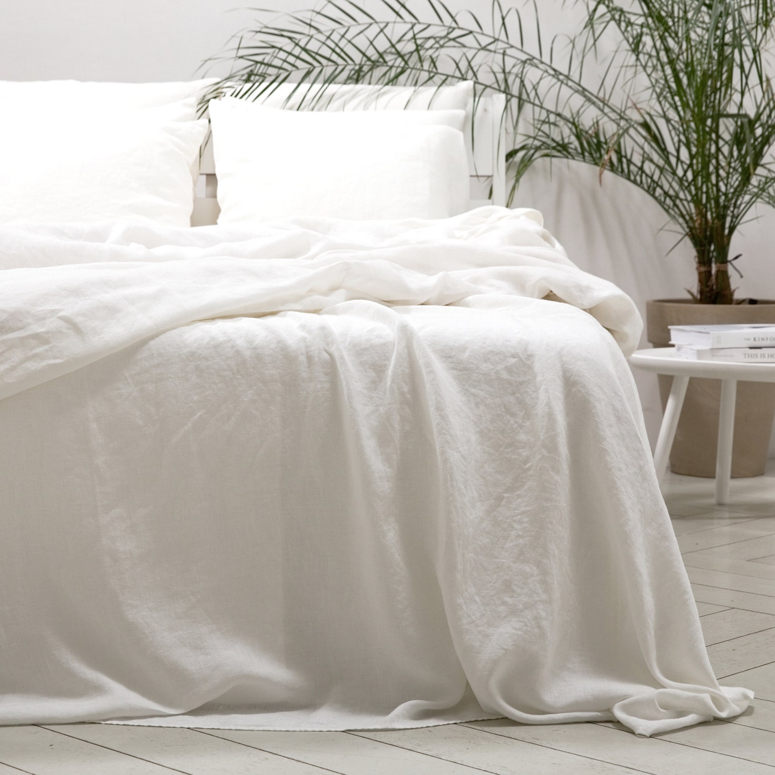 Off White Linen Sheet Set Washed. Fitted Sheet, Flat Sheet, 2 Pillow ...