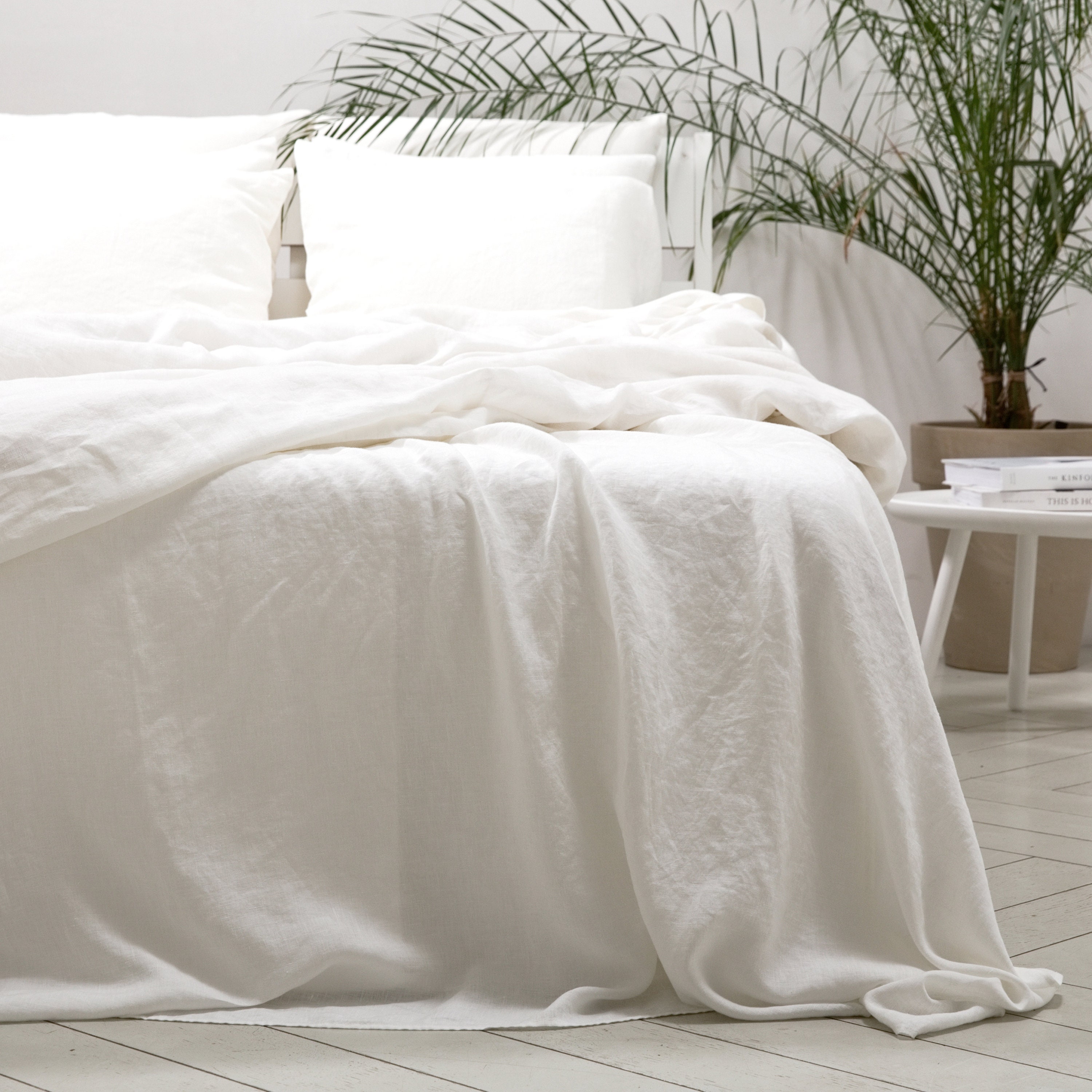 Off White Linen Sheet Set Washed. Fitted Sheet, Flat Sheet, 2 Pillow ...
