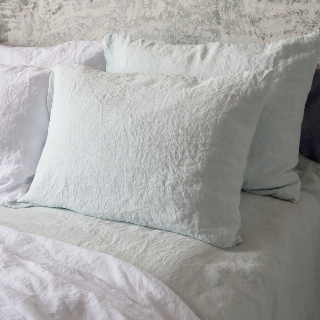 Washed Linen Pillow Case in Ice Blue. Linen Standard, Queen, King ...