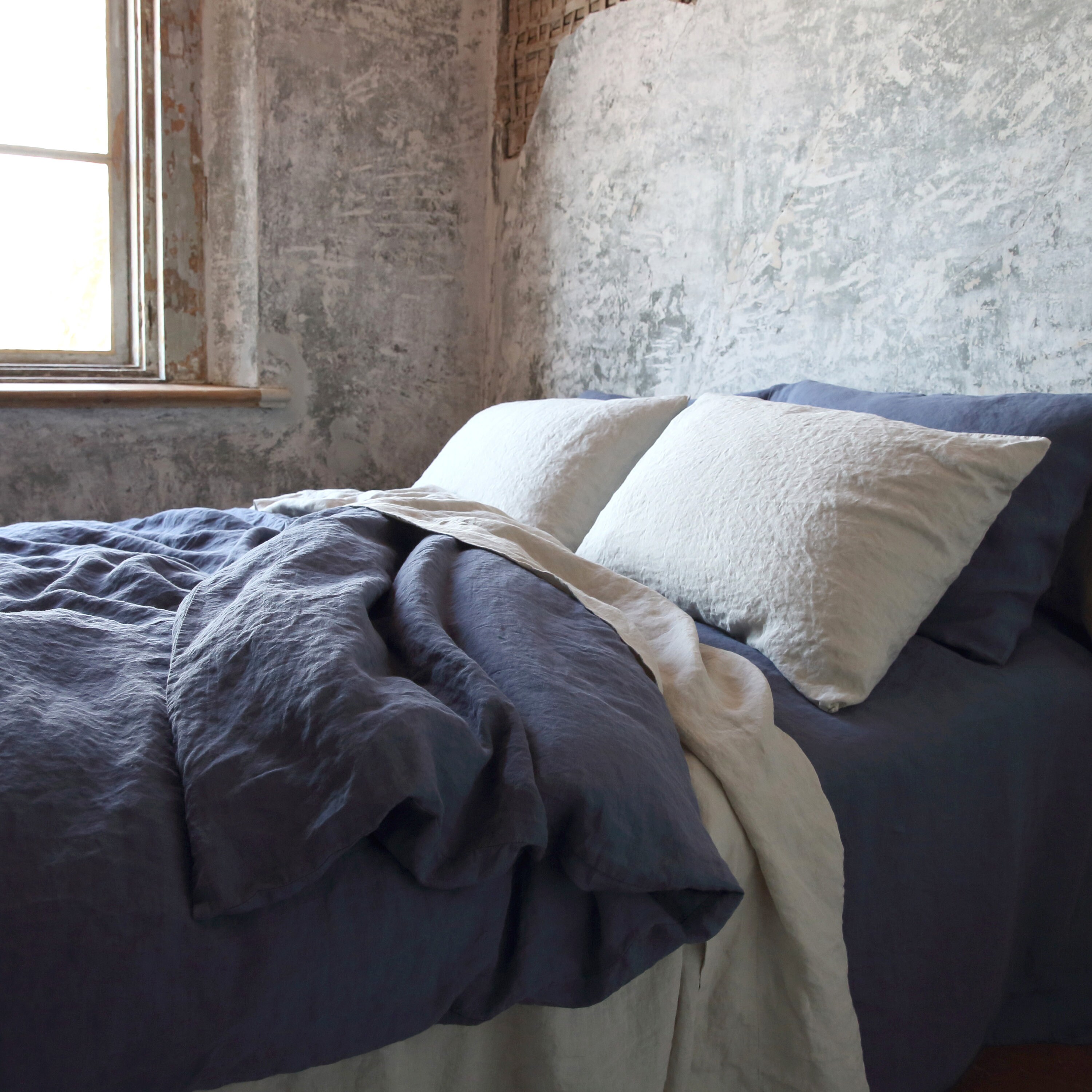 Washed Linen Duvet Cover in Blueberry. Washed Linen Bedding. Queen ...
