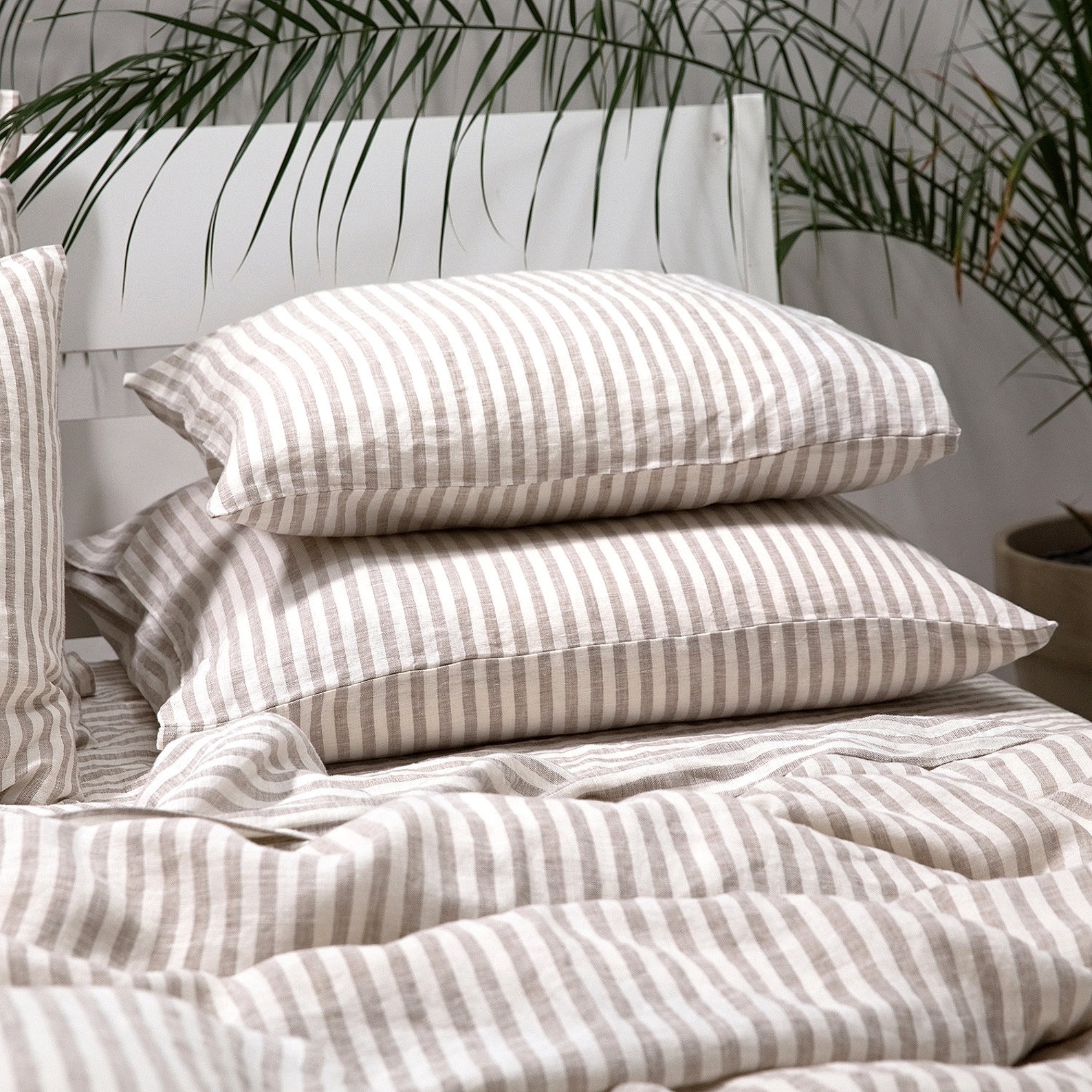 Ticking Striped Linen Pillow Case Natural * Standard, Euro, King and ...