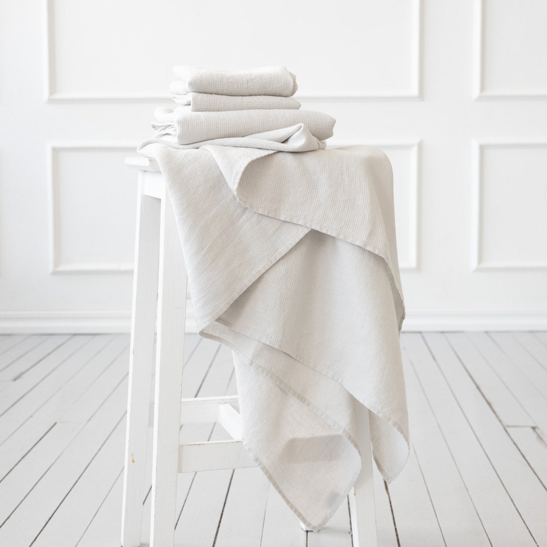 Waffle Linen Towels in Silver: Towel Set, Bath Towel, Hand Towel, Wash ...