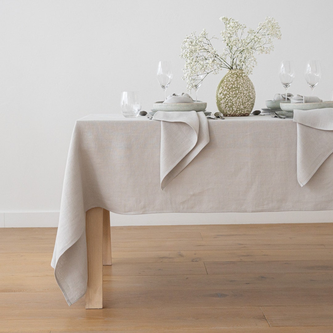 Washed Linen Tablecloth in Silver and Various Colors. Round, Square ...