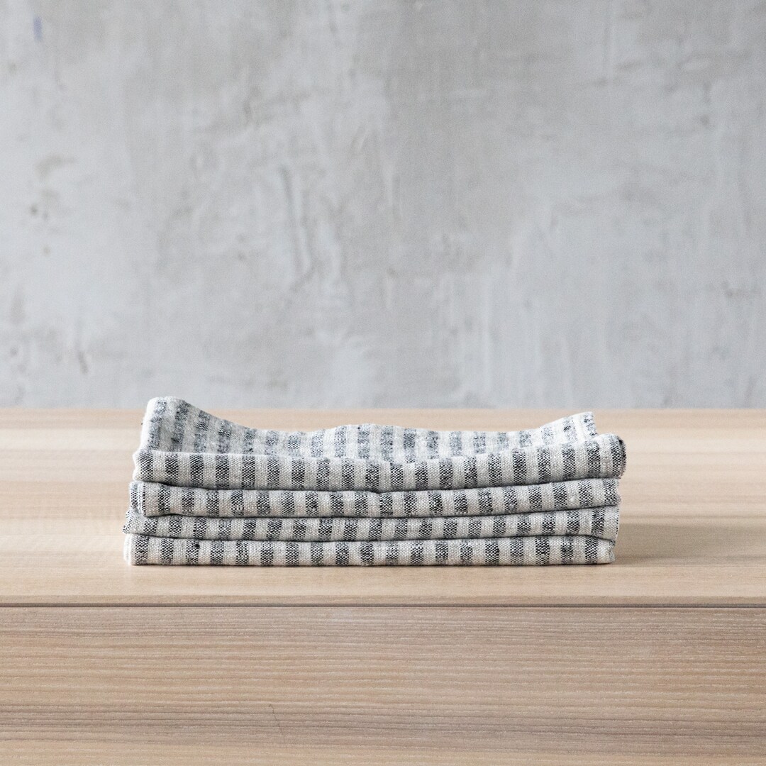 Washed Linen Napkins in Black/natural Stripes. Dinner Napkins Made From ...